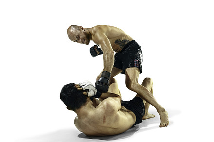 Two professional boxer boxing isolated on white studio background stock ...