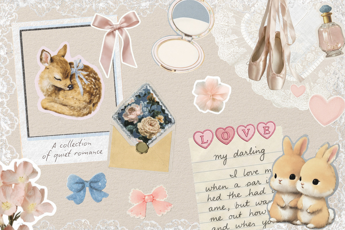 Coquette Dreams Vintage Collage Pack, an Object Graphic by lerinartstudio