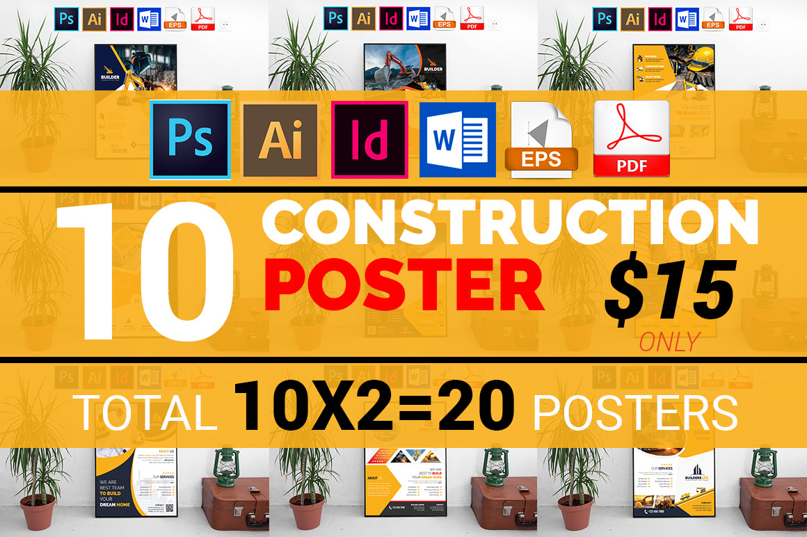 10 Construction Poster Bundle, a Flyer Template by Imagine Design Studio