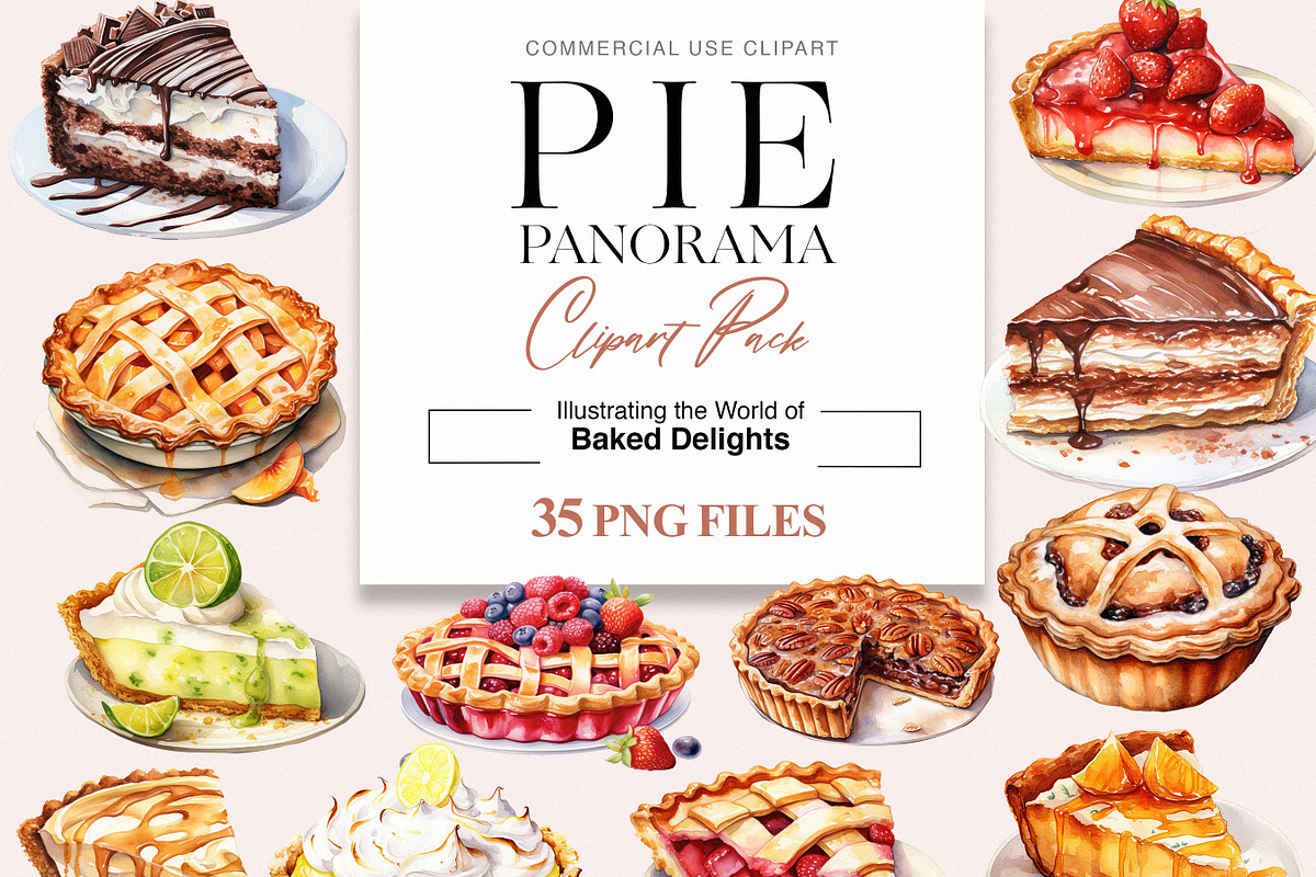 Watercolor Pie Clipart, Pumpkin Pie