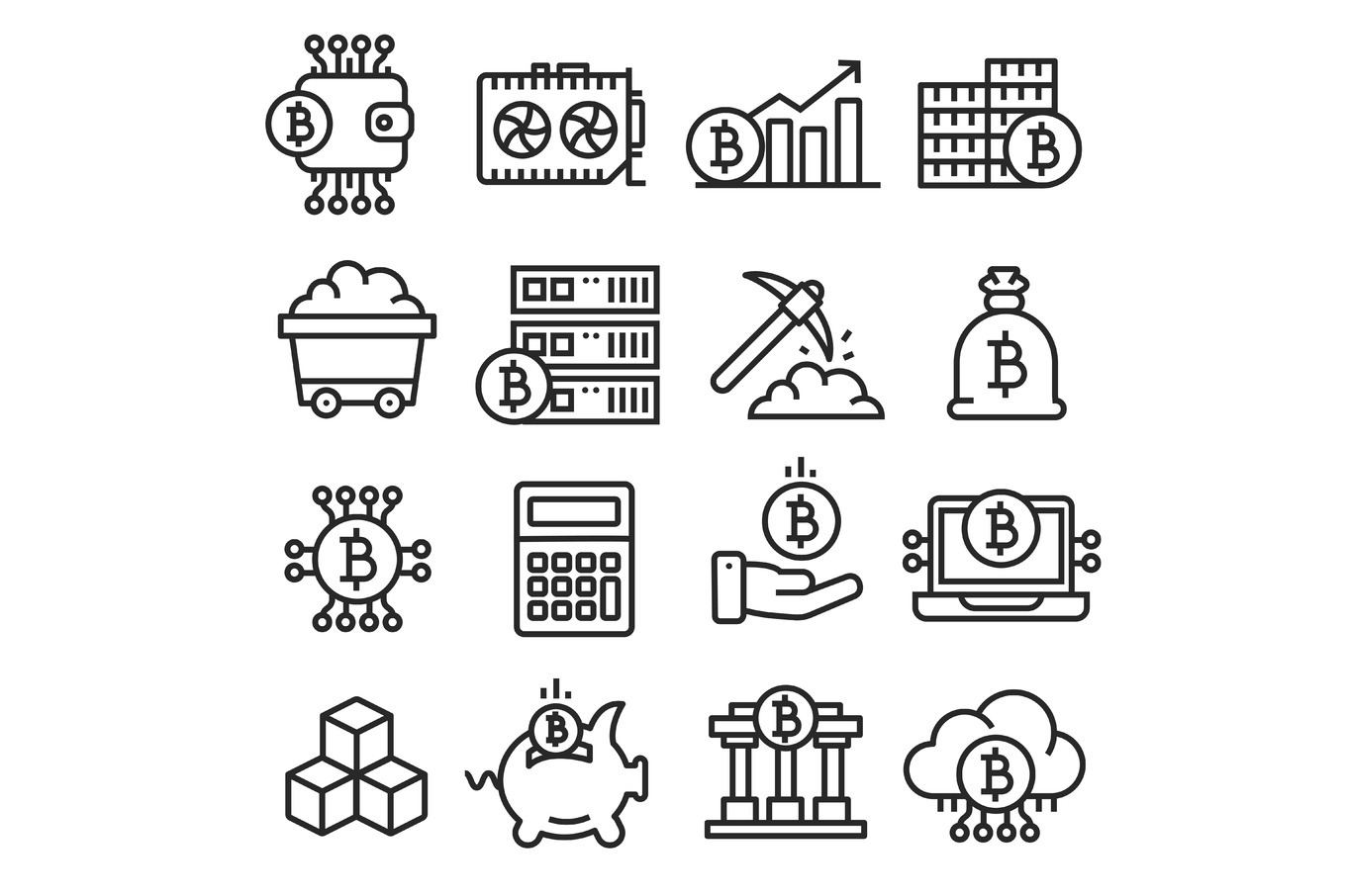 lines icon set bitcoin crypto, an Outline Icon by ToozDesign