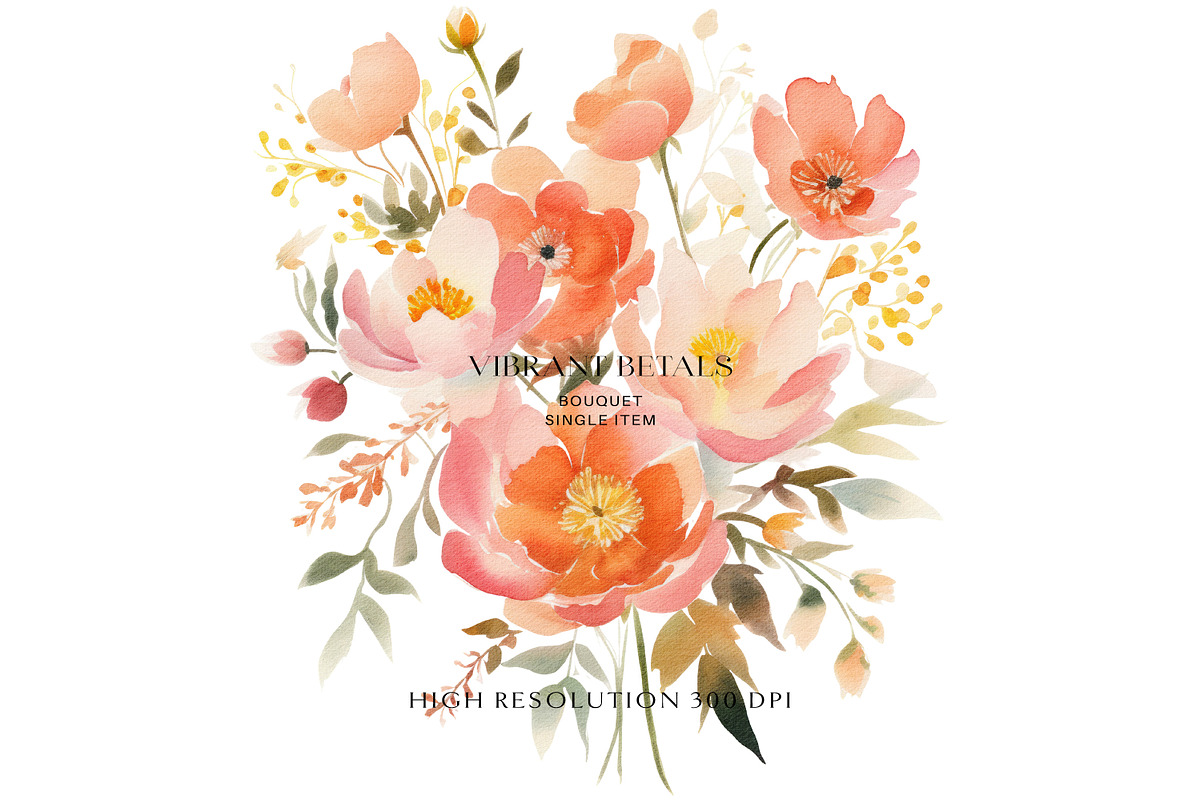 Watercolor Bright Flowers Bouquets, a Decorative Illustration by ...