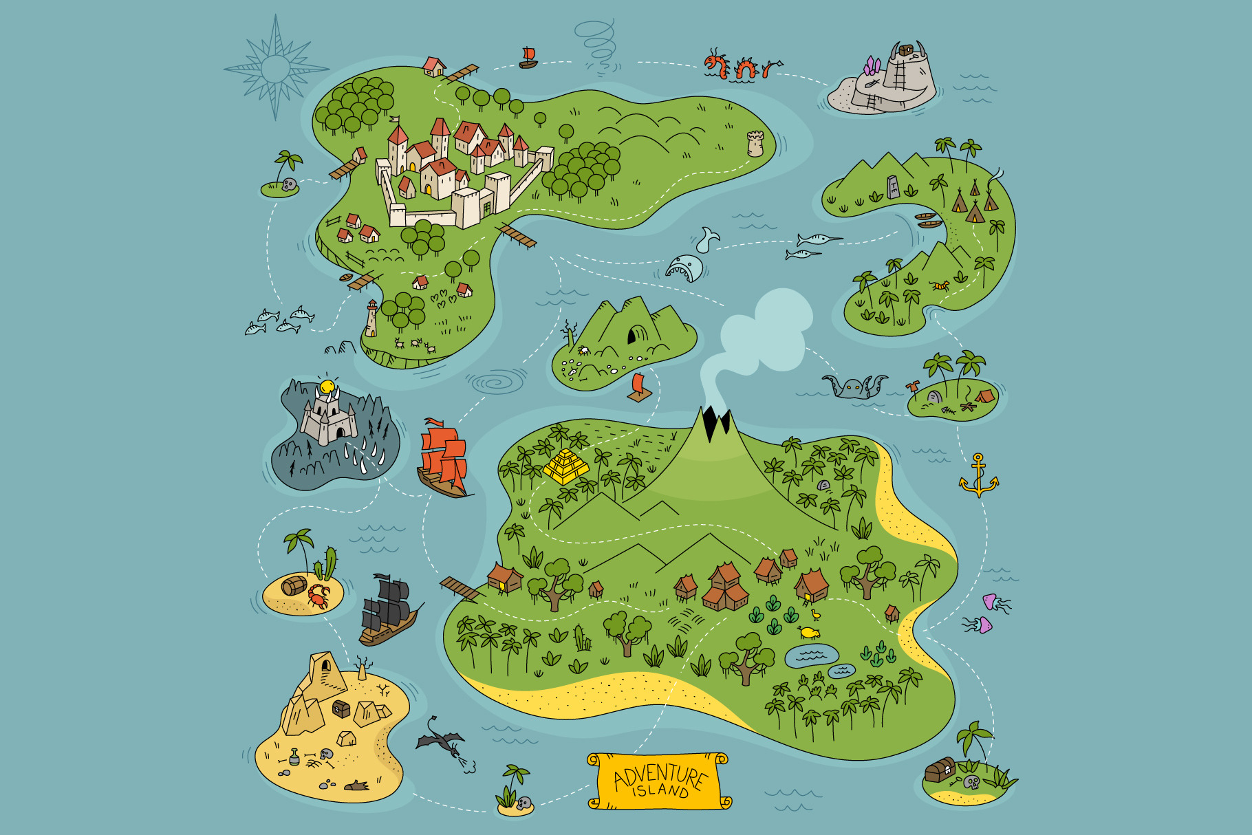 Board game kit. Adventure island map, an Illustration by Vector ...