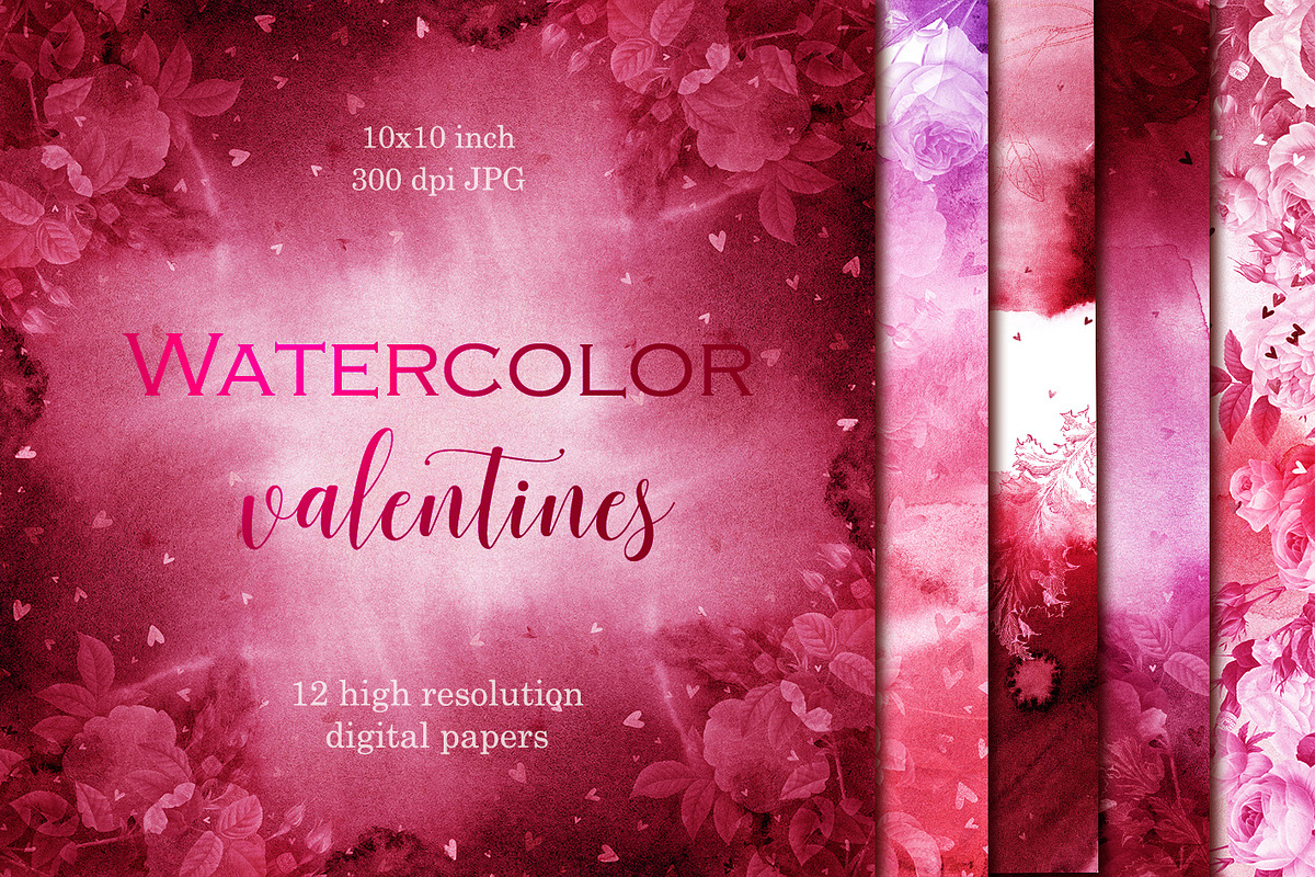 Valentines watercolor digital papers, a Pattern Graphic by PixelJungle