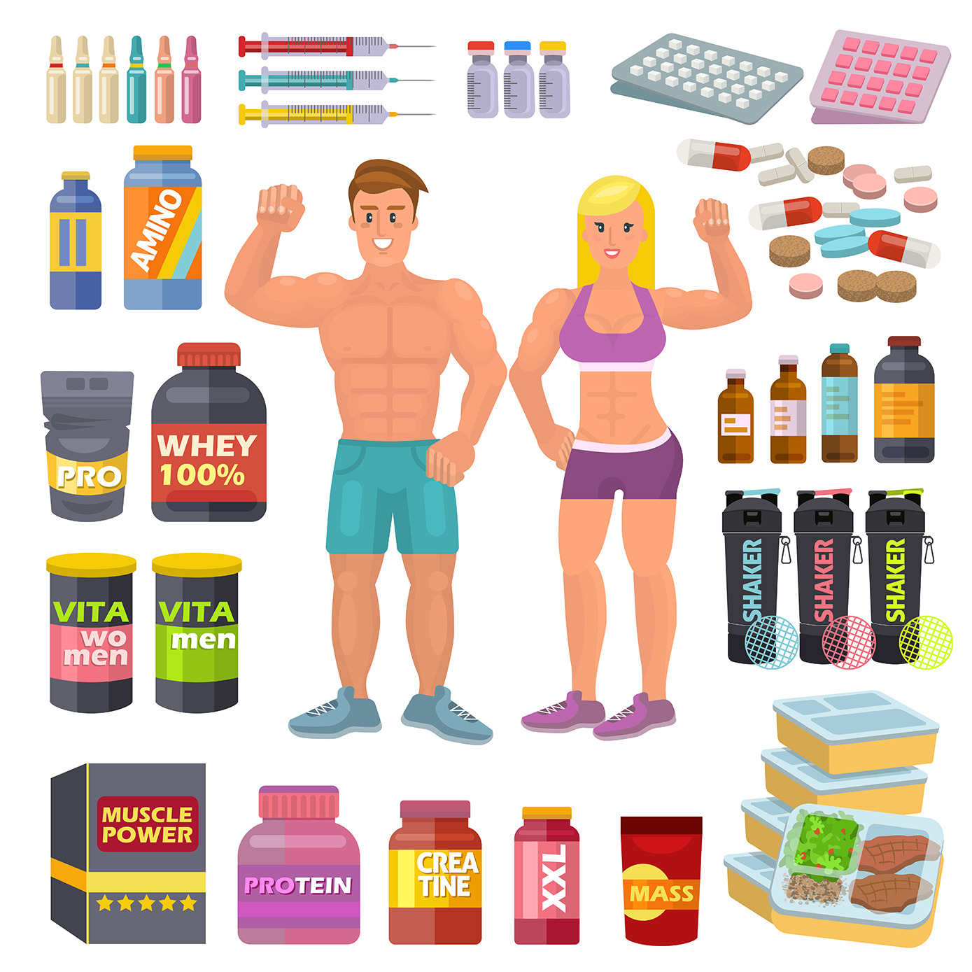 Bodybuilding sport people food, a Food Illustration by KitVector