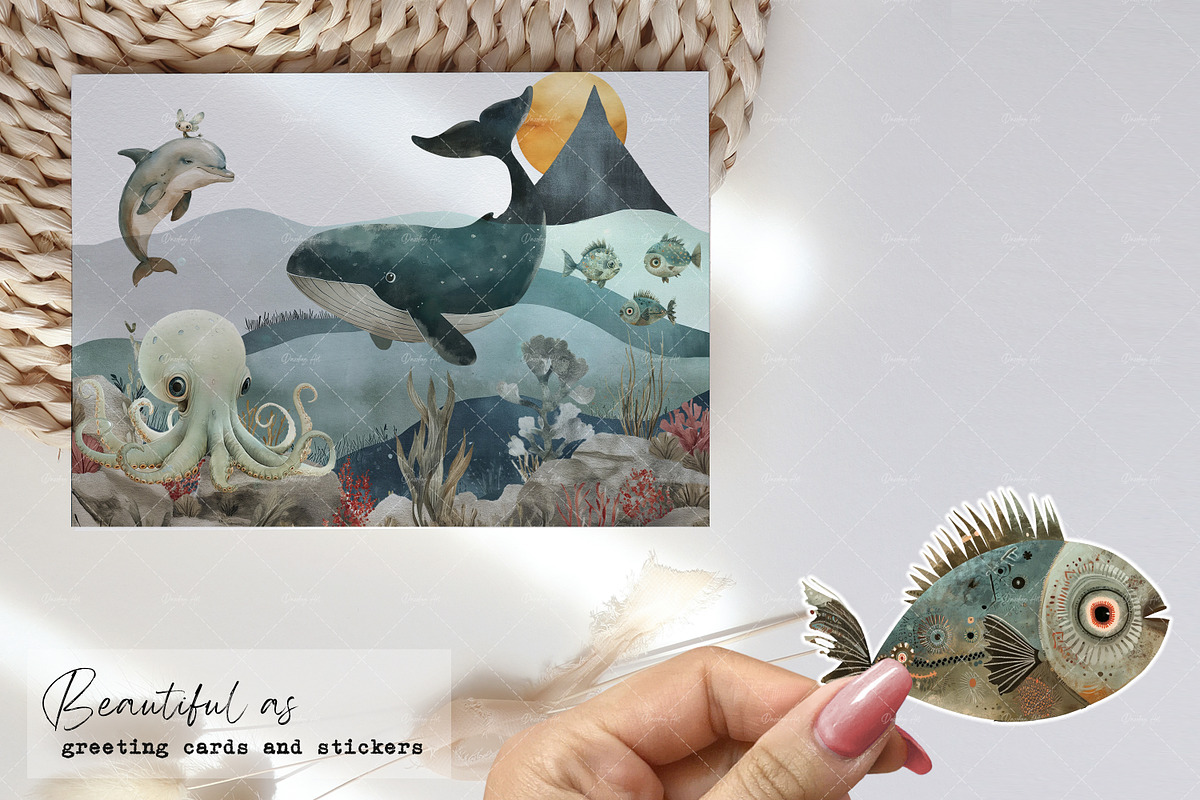Rustic Sea Life Underwater Folk Art, an Animal Illustration by Dazzling ...