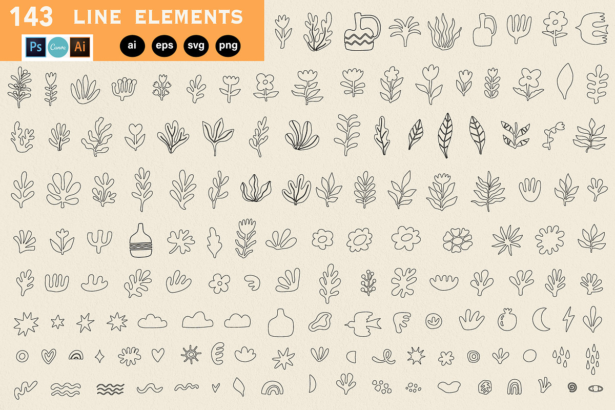 303 Modern Flora Shapes and Patterns, an Object Graphic by Katrinelly