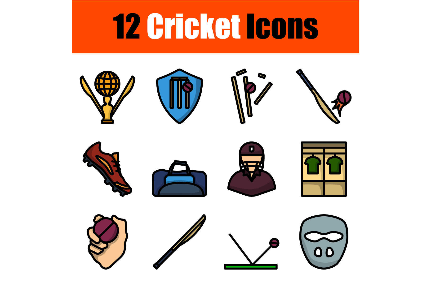 Cricket Icon Set | Outline Icons ~ Creative Market