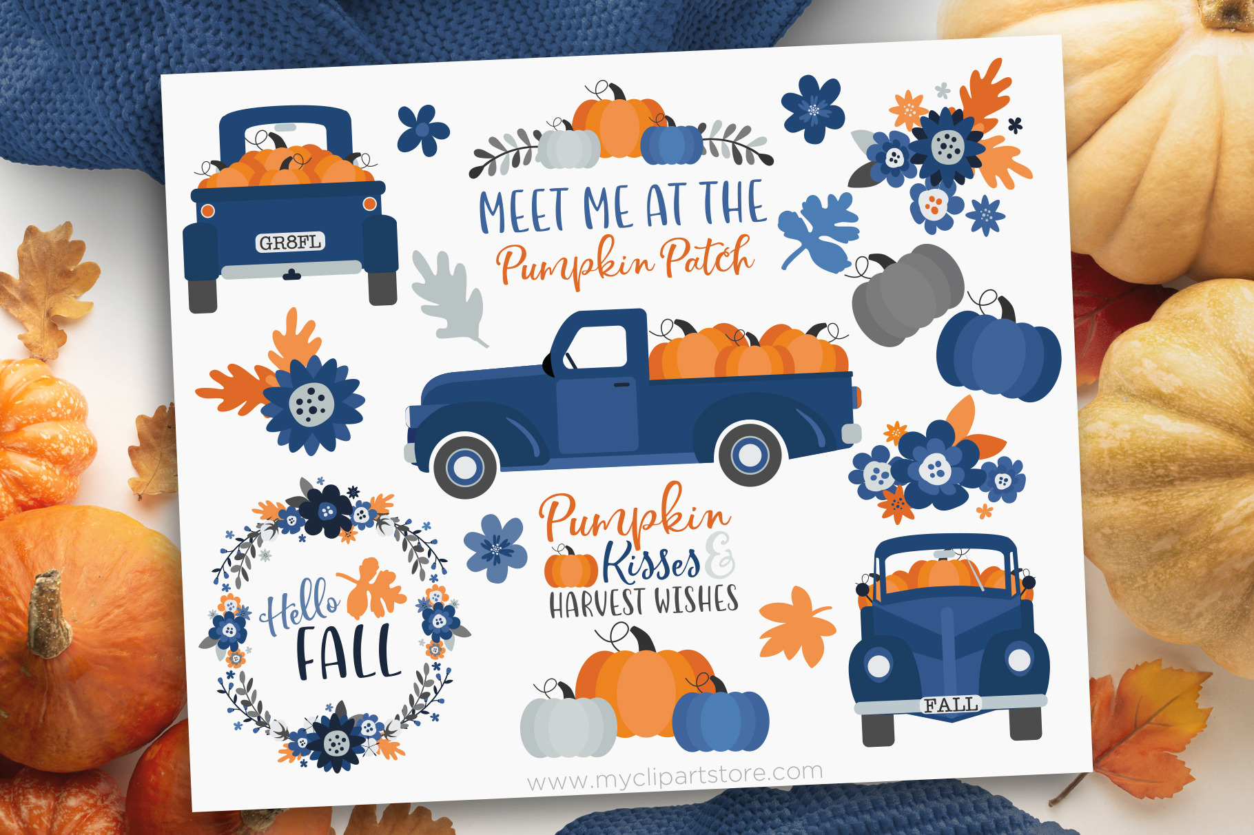 Fall Truck Clipart - Navy Blue, SVG, an Illustration by MyClipArtStore