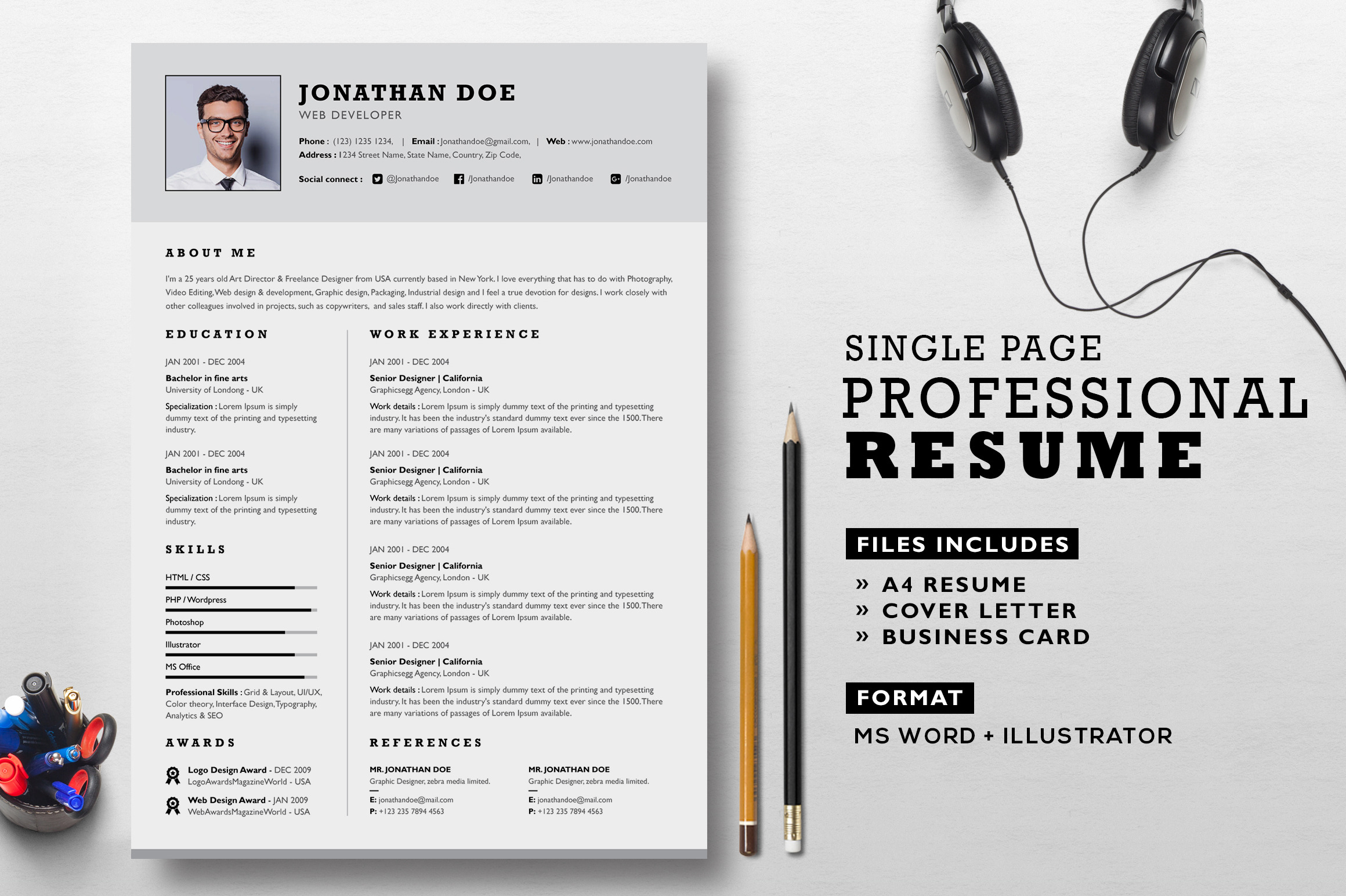 Professional Resume Set, a Resume Template by GraphicsEgg