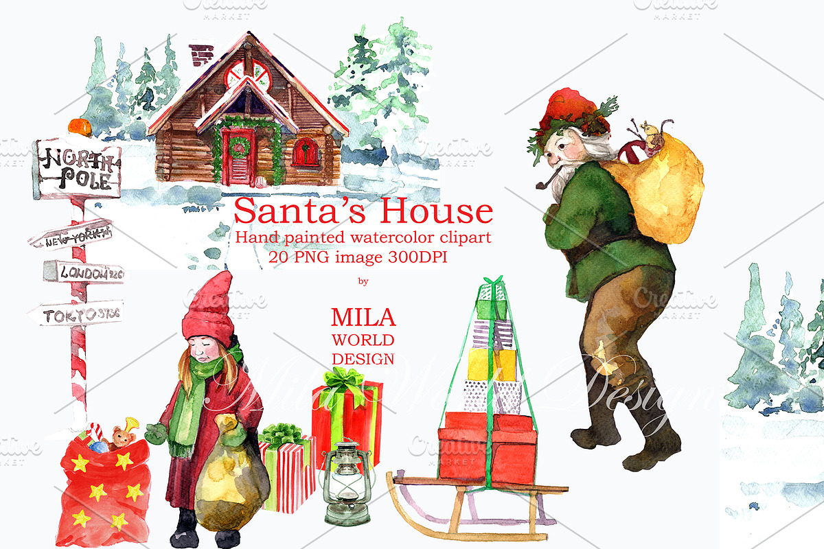 Santa's House watercolor set, an Object Graphic by MilaWorldDesign