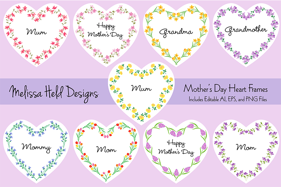 Mother's Day Heart Frames, an Illustration by Melissa Held Designs
