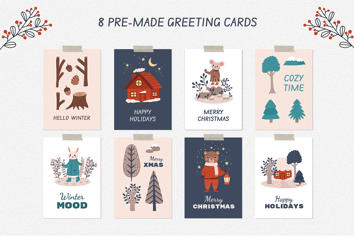 Winter Forest Clipart&Cards&Patterns, an Object Graphic by semenova.sense