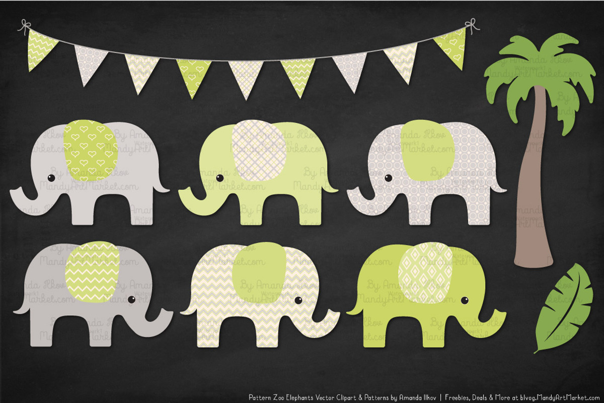 Elephants Clipart & Patterns Bamboo, an Illustration by Amanda Ilkov