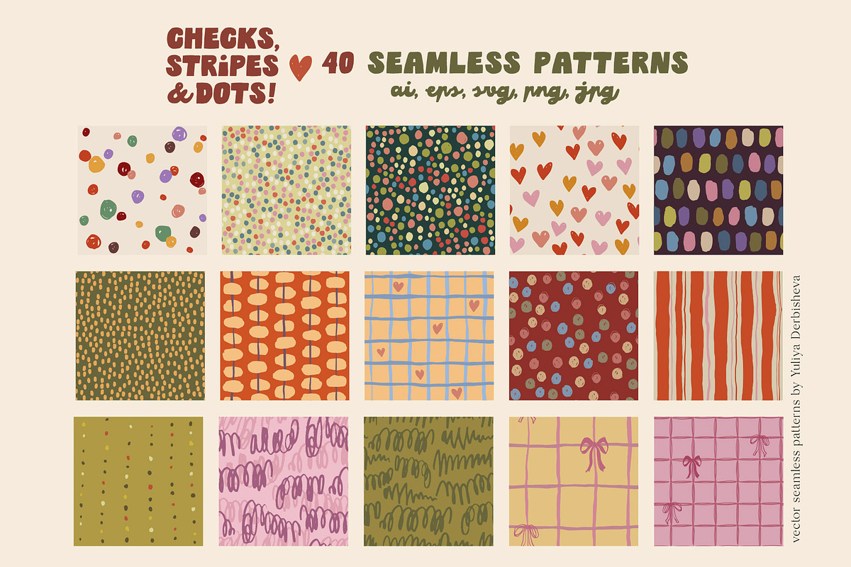 Stripe Dot Tile Grid seamless patterns