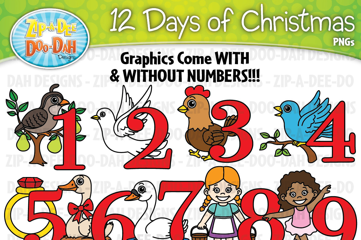 12 Days of Christmas Clipart Set, a Graphic by Zip-A-Dee-Doo-Dah Designs