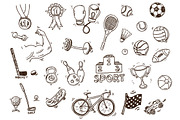 Hand drawn sport doodle set +bonus, an Illustration by Hala