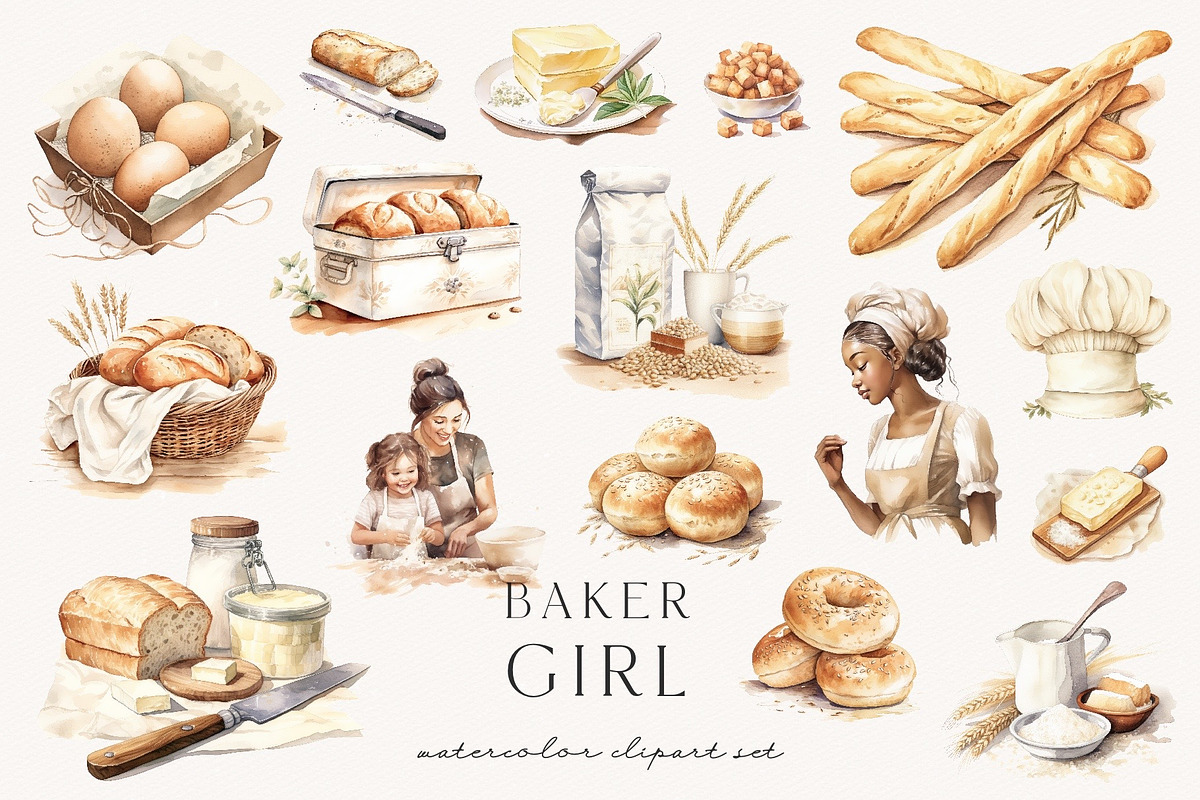 Baker Girl Collection, a Decorative Illustration by PeDe Designs