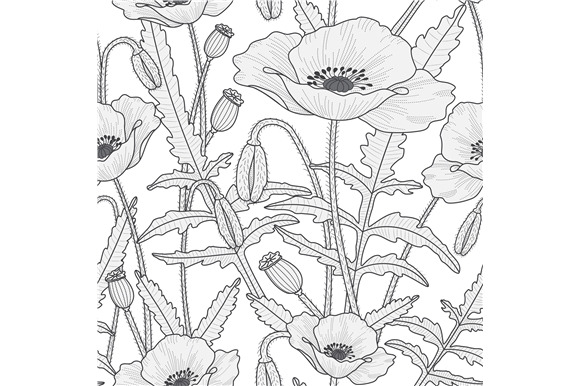 2 seamless patterns, poppy flowers, a Pattern Graphic by Sunshine Art Shop