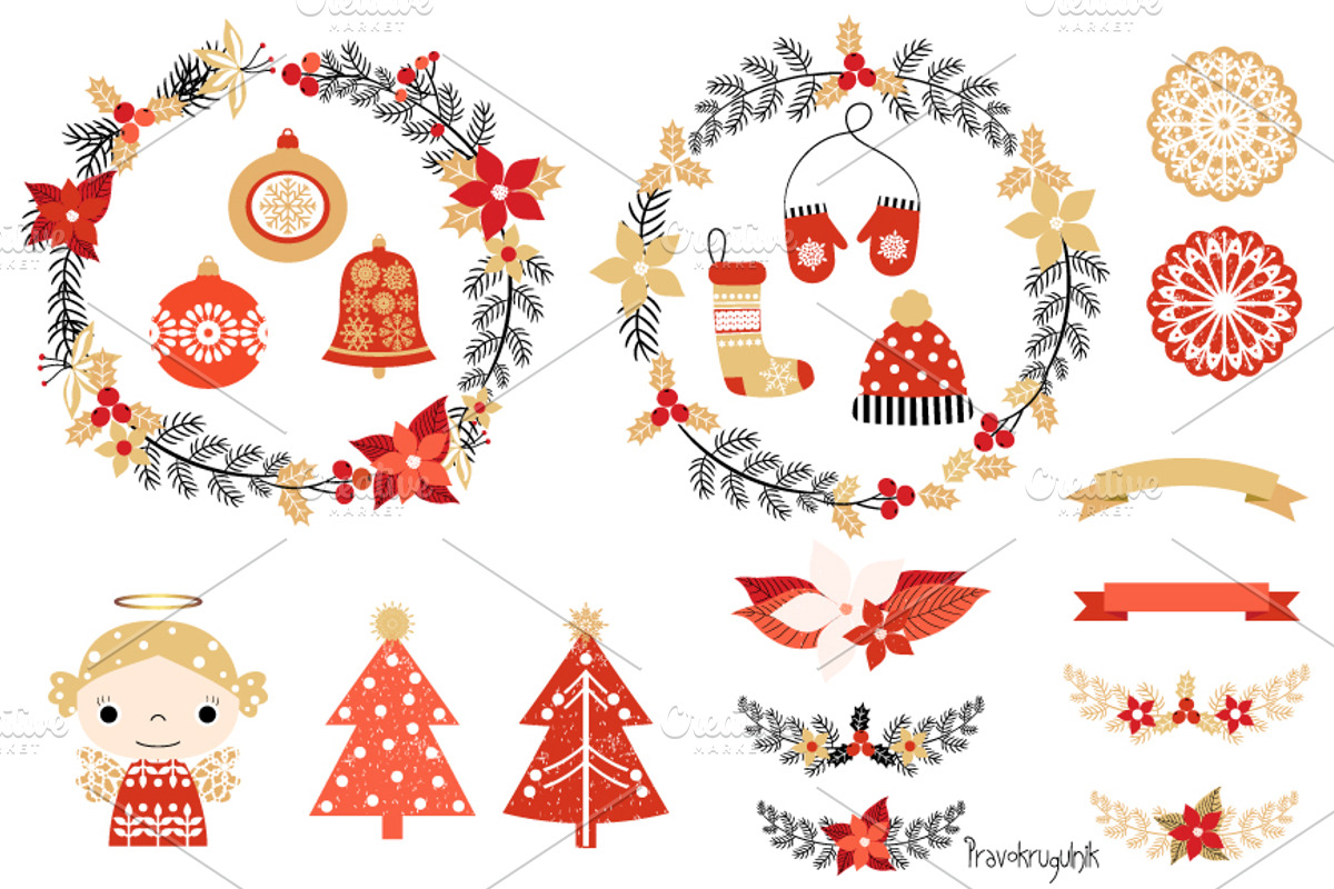 Christmas clip art set with wreaths, a Decorative Illustration by ...