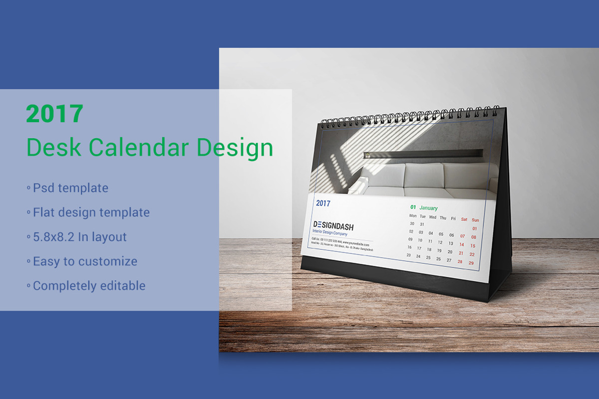 2017 Desk Calendar Design, a Stationery Template by DESIGNDASH