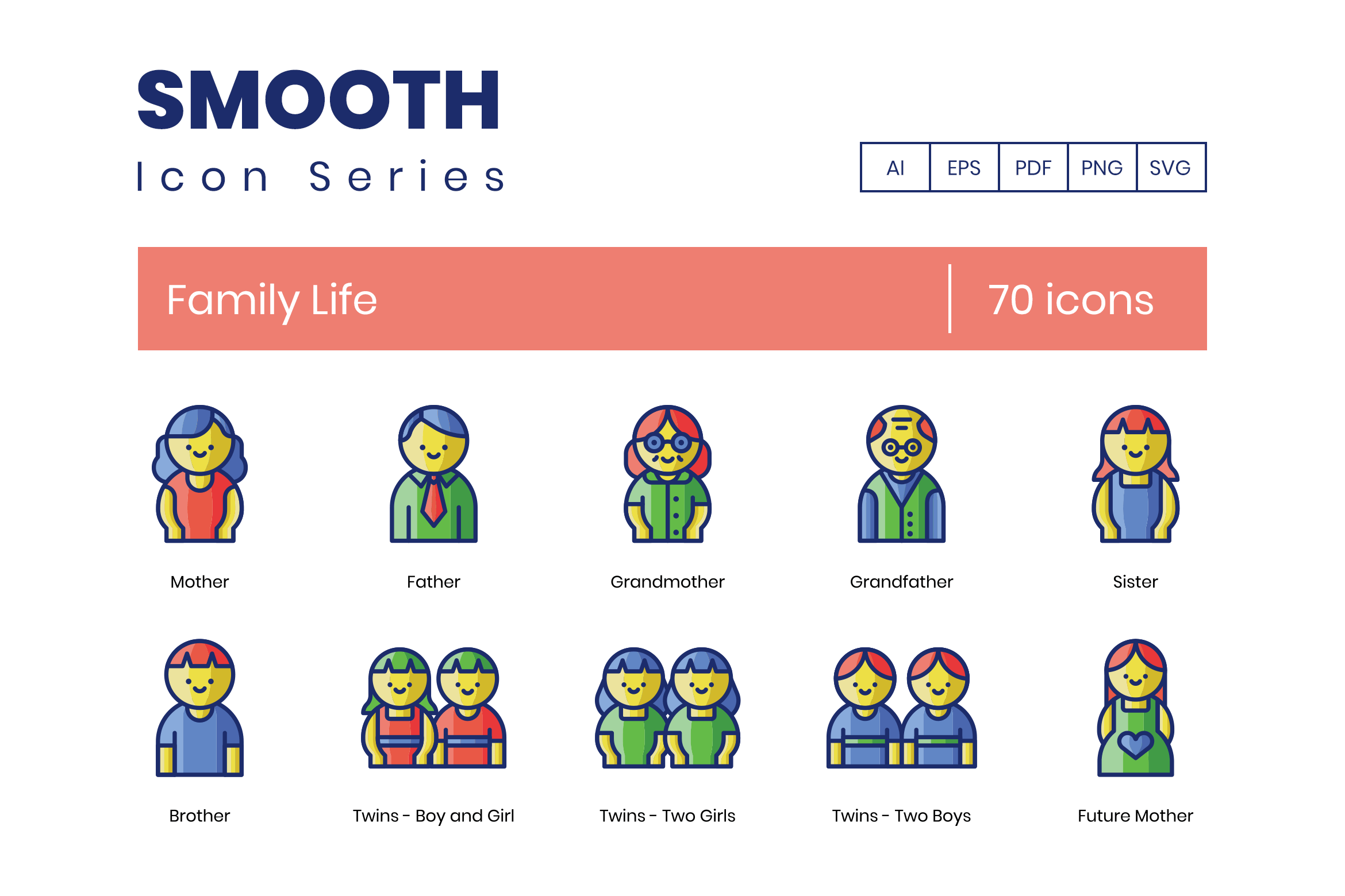 70 Family Life Icons - Smooth Series, an Outline Icon by Flat Icons