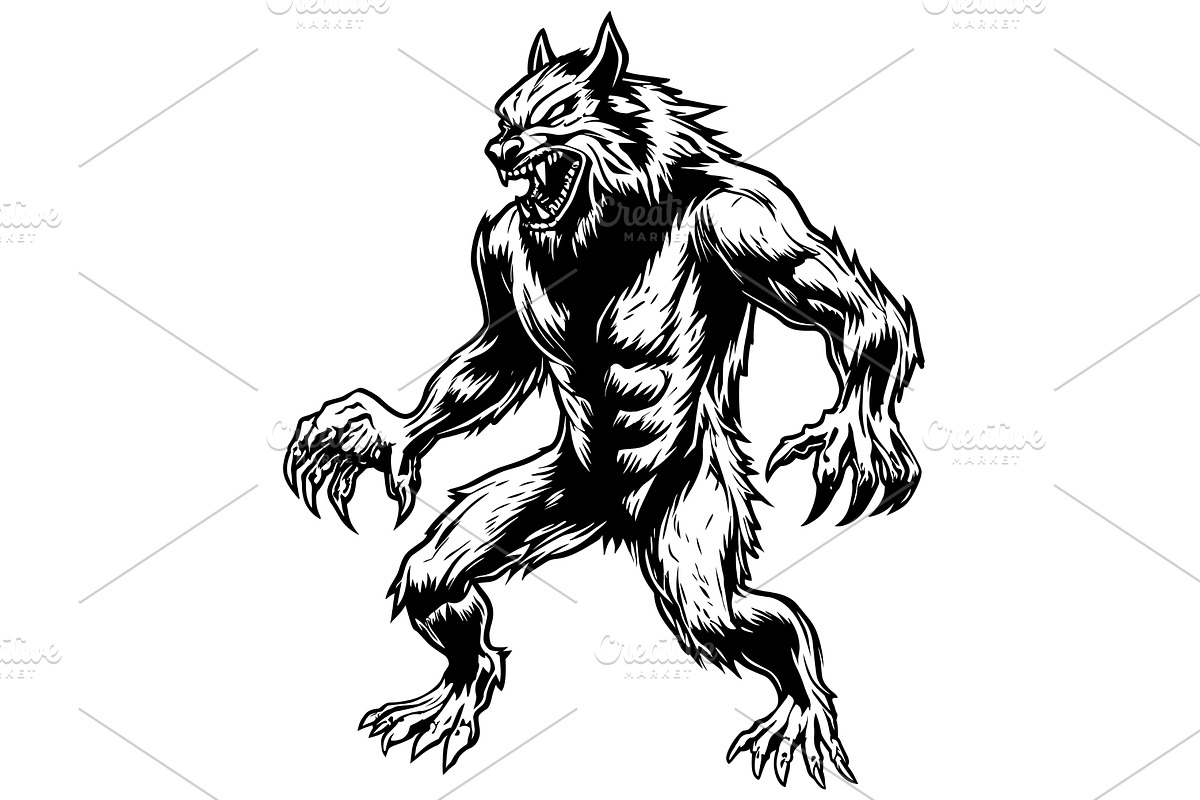 Werewolf Line Art, an Animal Illustration by Malchev