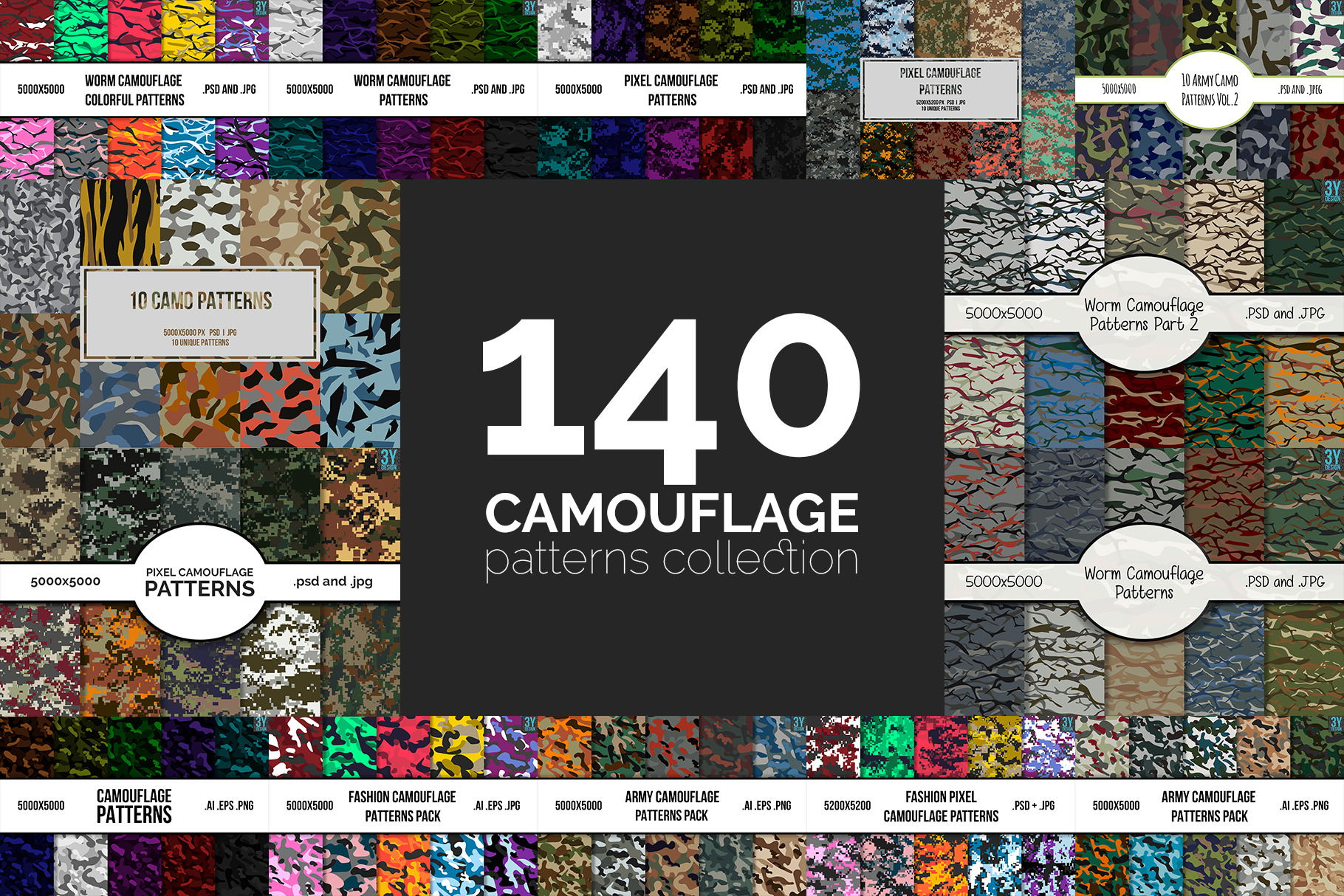 140 Camouflage Patterns Collection, a Pattern Graphic by 3Y_Design ...
