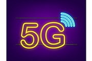 5G neon symbol set isolated on, a Technology Illustration by DG-Market