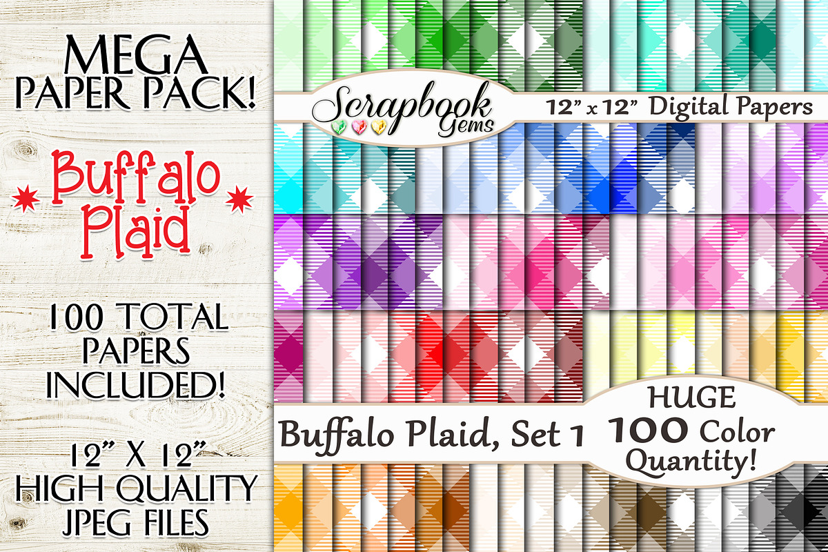 100 Colors Plaid Papers, Set 1, a Pattern Graphic by Scrapbook Gems