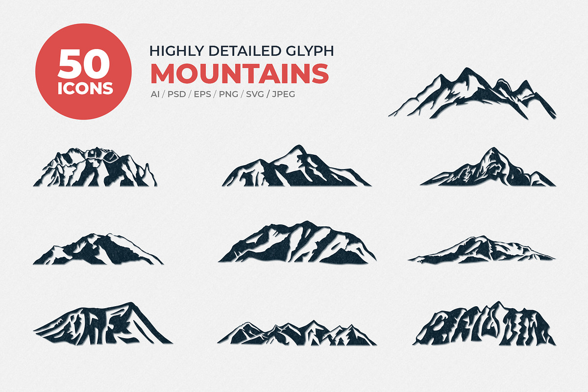 Glyph Icons 50 Mountains Set, a Solid Icon by Jumbo Icons