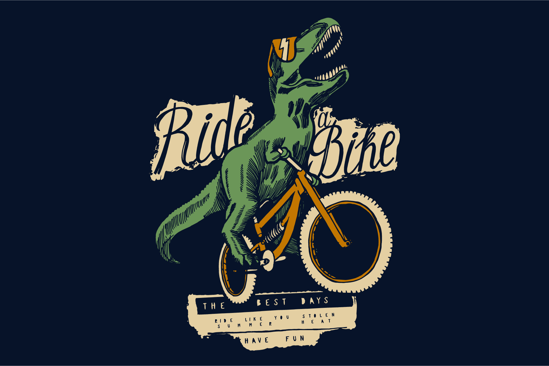 T-Rex Riding Bicycle, a Sport Illustration by hand draw