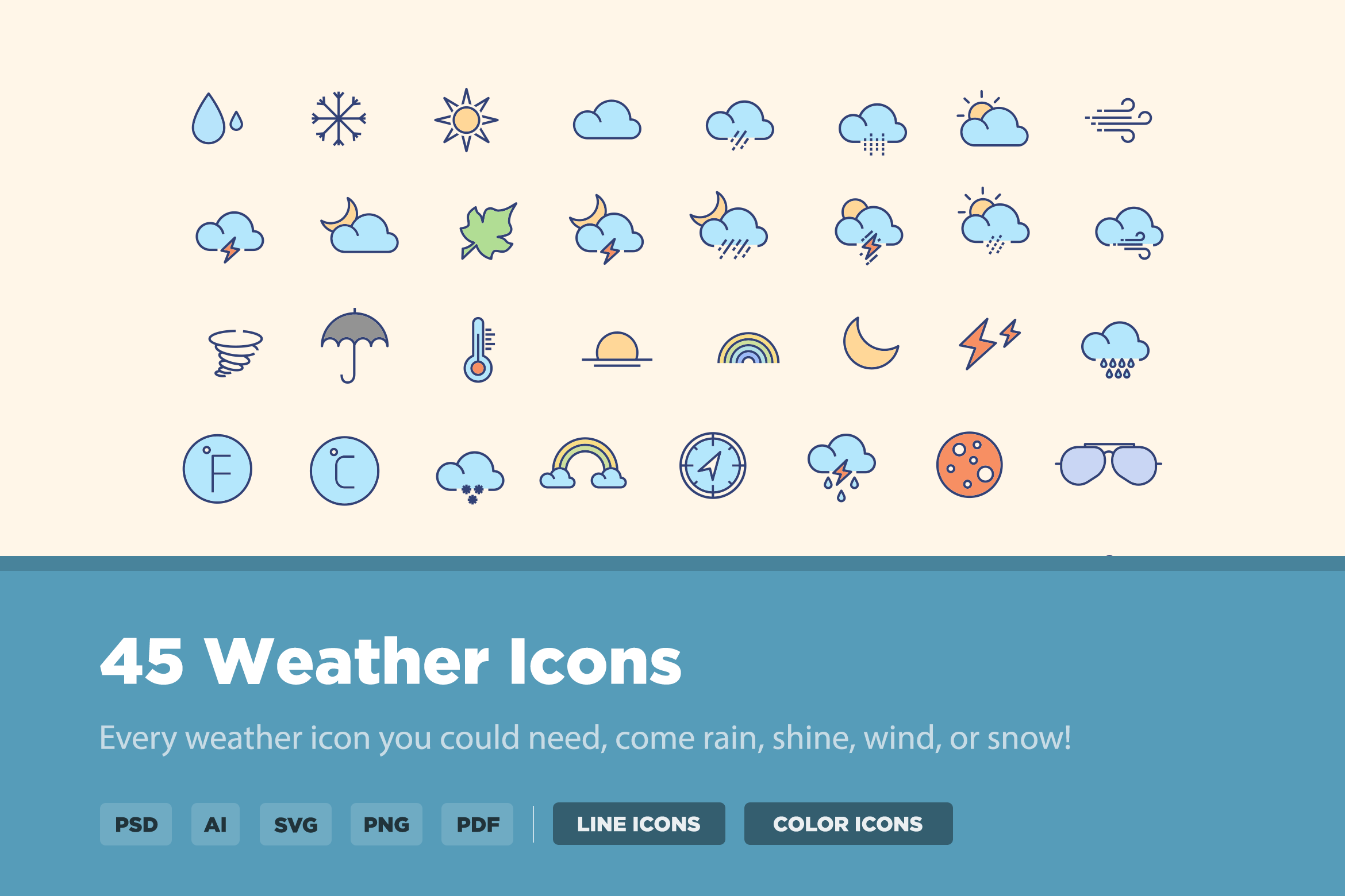 45 Season and Weather Icons, an Icon by Creative VIP