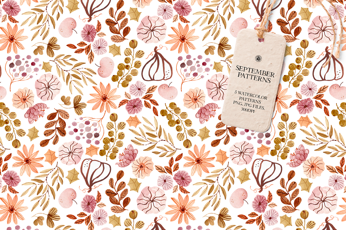 September Watercolor Patterns Set, a Pattern Graphic by Webvilla Studio