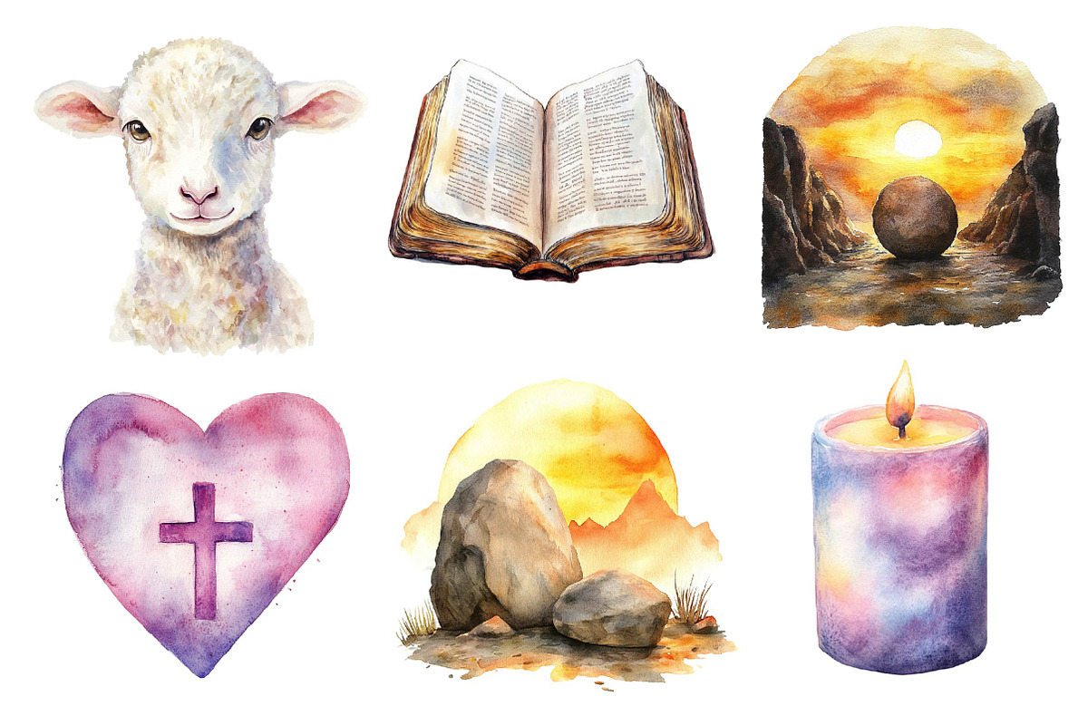 Christian Easter Watercolor Clipart, an Illustration by Dream Creation