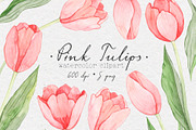 Watercolor Pink Tulips Clipart, an Illustration by MilanaDesignShop
