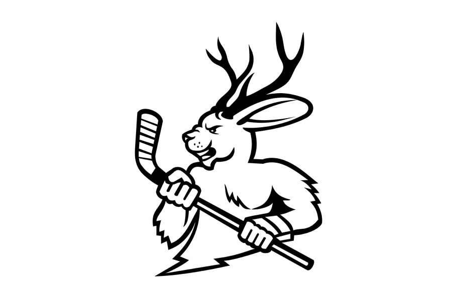 Jackalope Ice Hockey Stick Mascot, a Sport Illustration by patrimonio