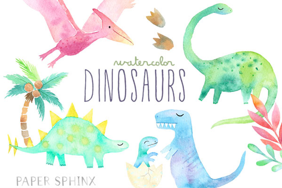 Watercolor Dinosaurs Pack, an Illustration by PaperSphinx