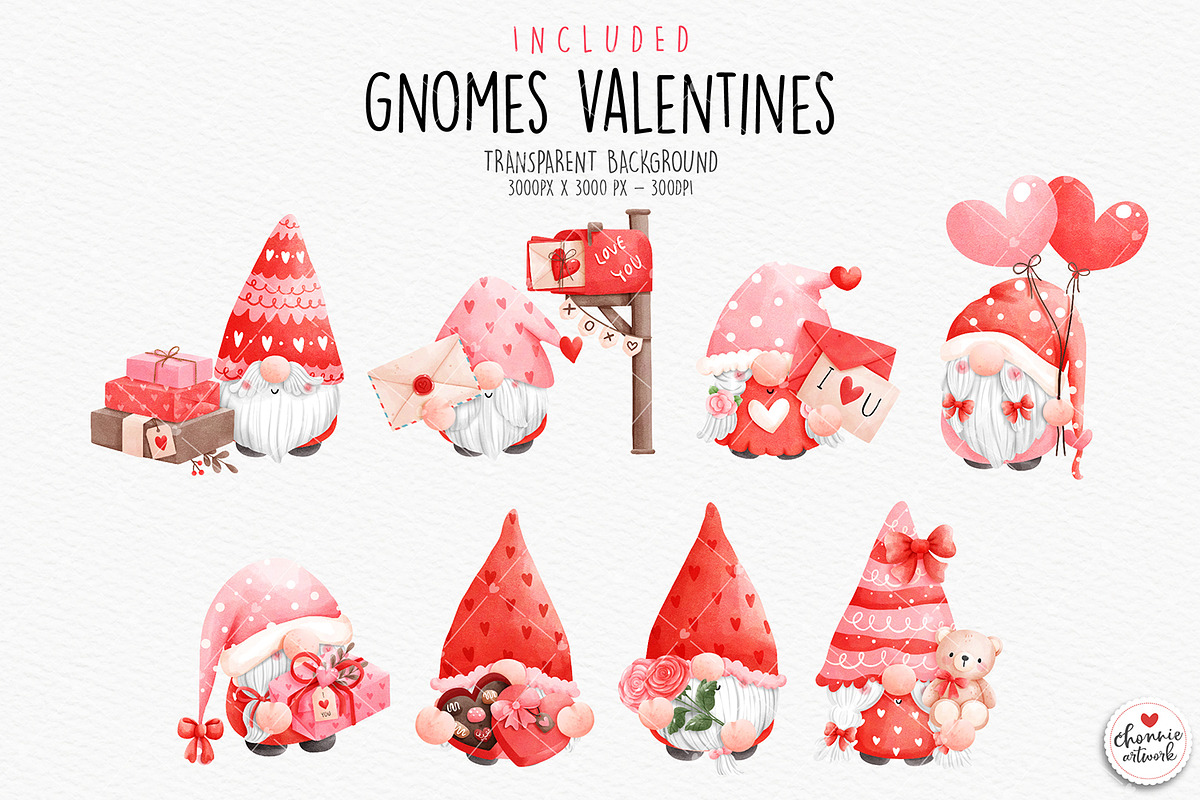 Valentines Gnome clipart, Valentine, an Illustration by Chonnieartwork ...