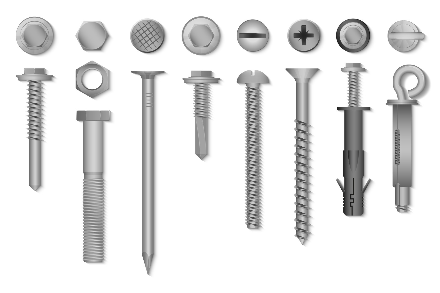 Realistic screws nuts bolts rivets | Object Illustrations ~ Creative Market
