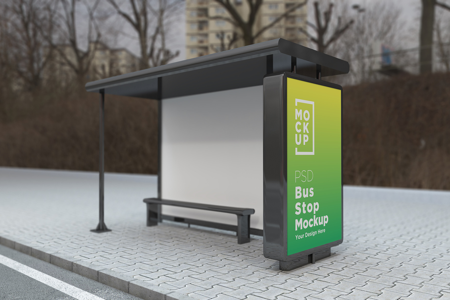 City Bus Stop Sign Mockup, an Advertising Mockup by shahsoft