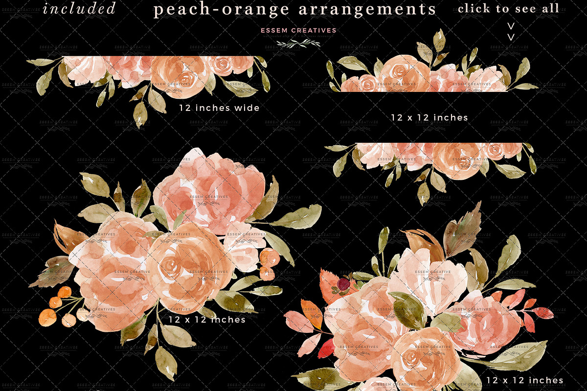 Peach Orange Fall Floral Clipart PNG, an Illustration by Essem Creatives