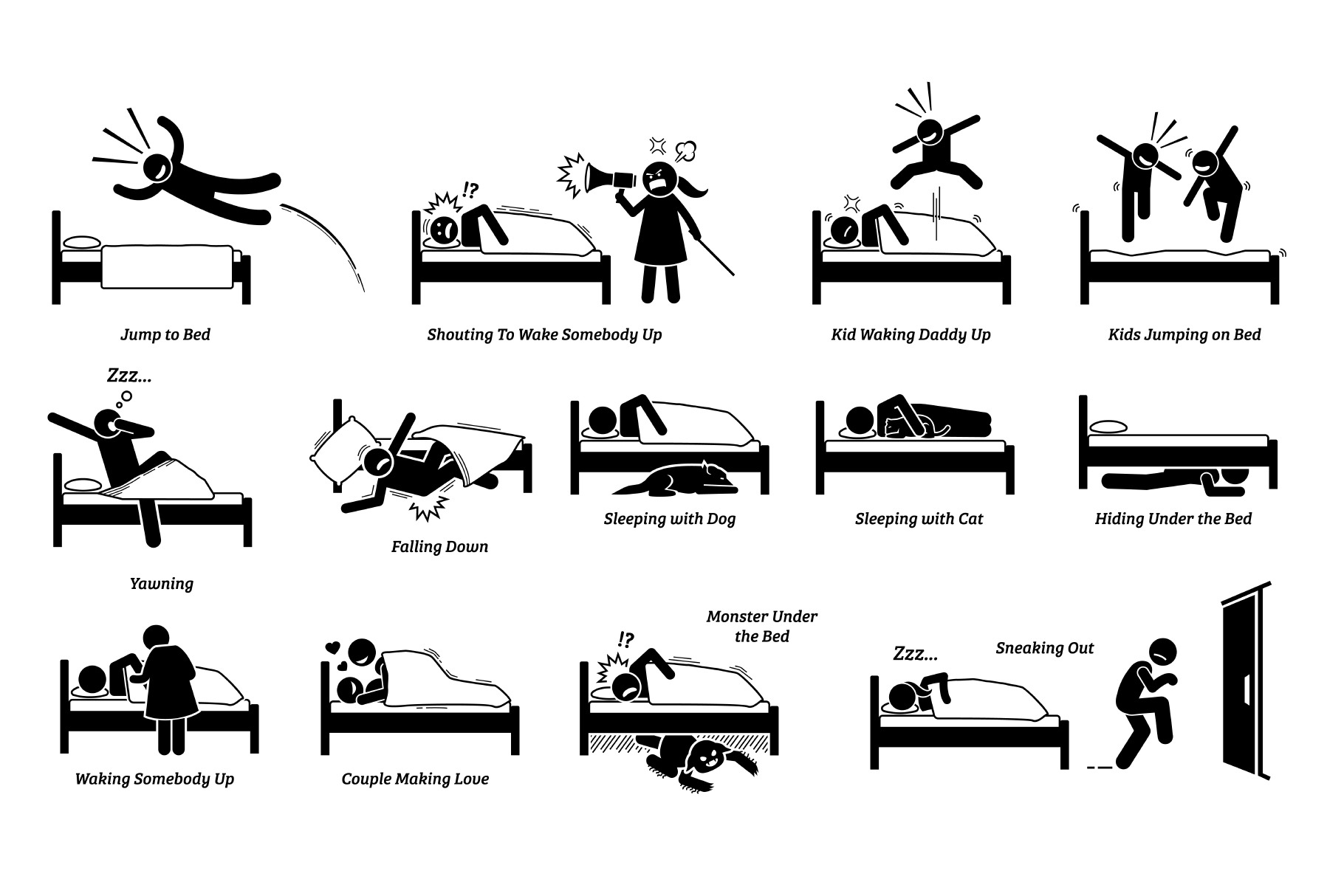 People on bed bedroom, an Icon by Leremy Stick Figures