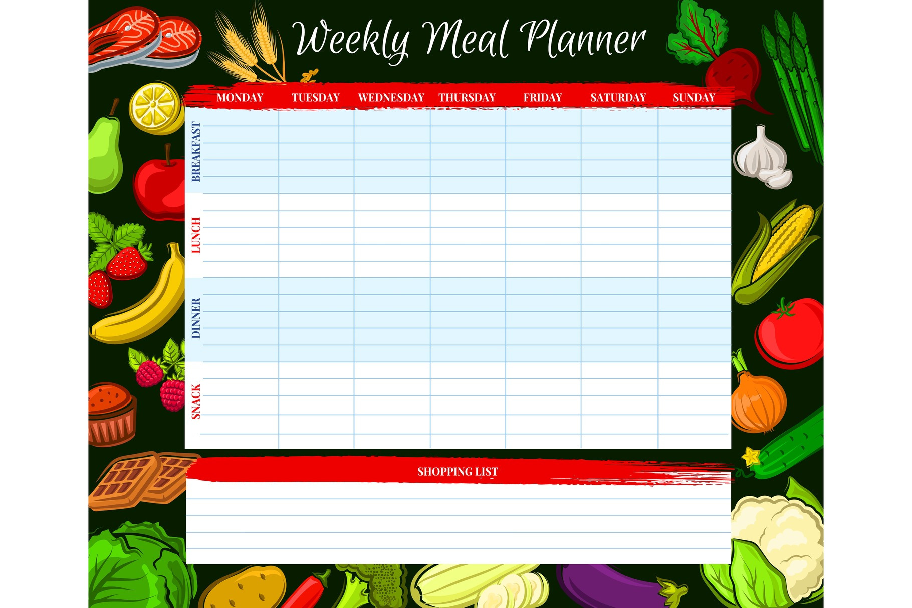 Weekly meal planner, vector, a Food Illustration by Vector Tradition