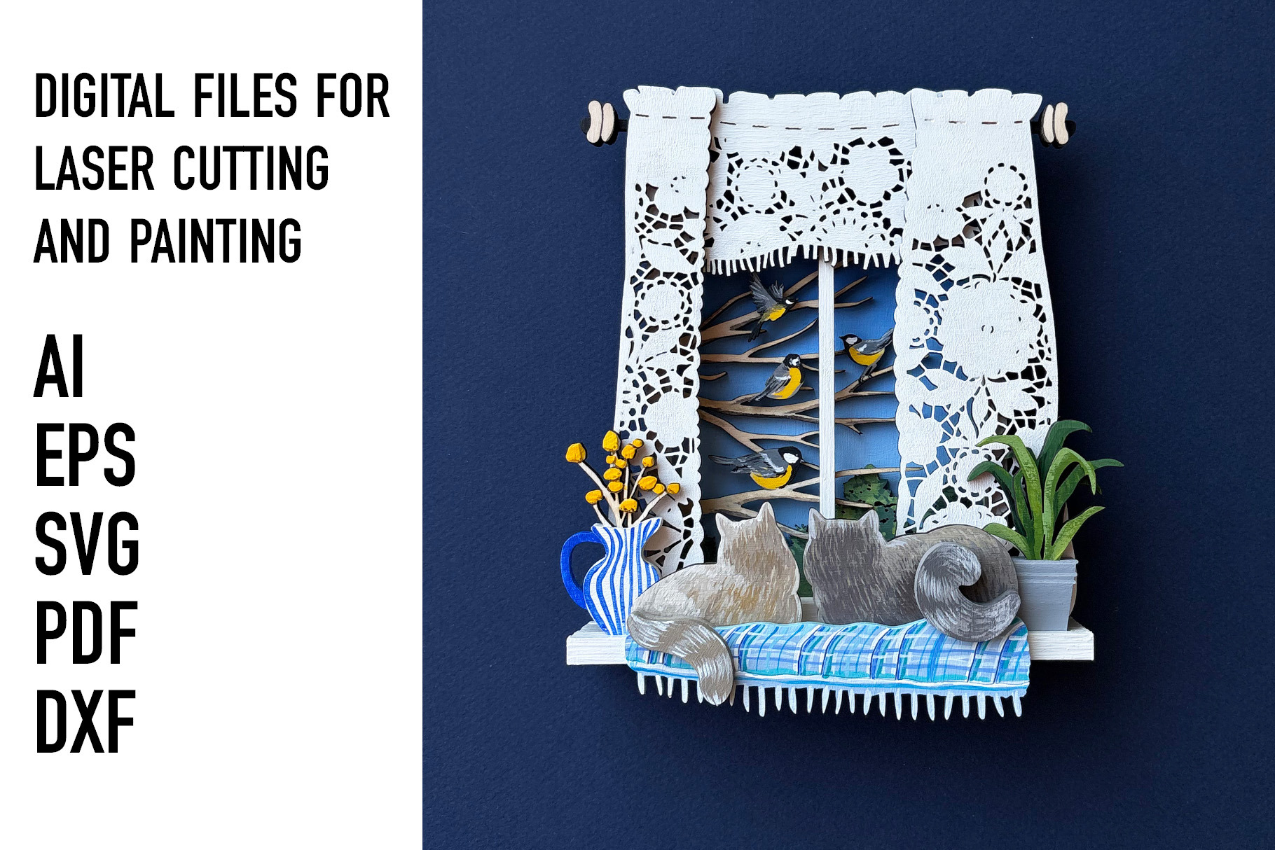 Window with cats and birds