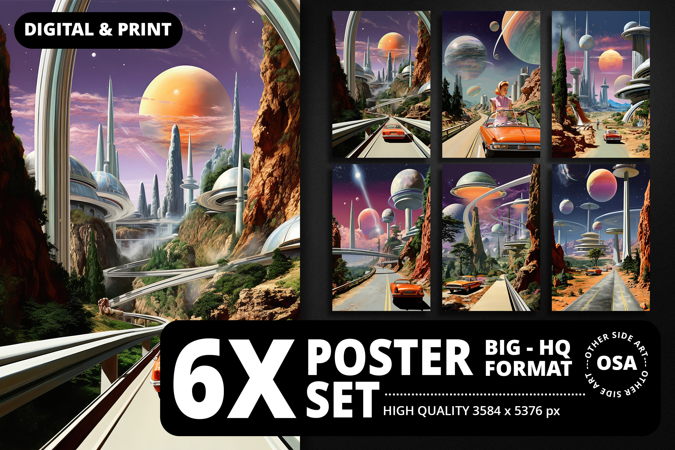 Retro Futurism Metropolis Poster Set, a Background Graphic by Other ...