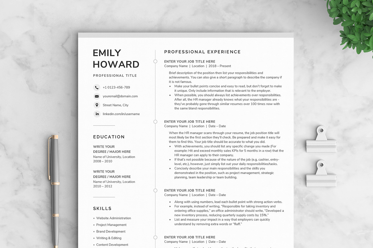 Resume/CV - The Howard, a Resume Template by CreativeLandStudio
