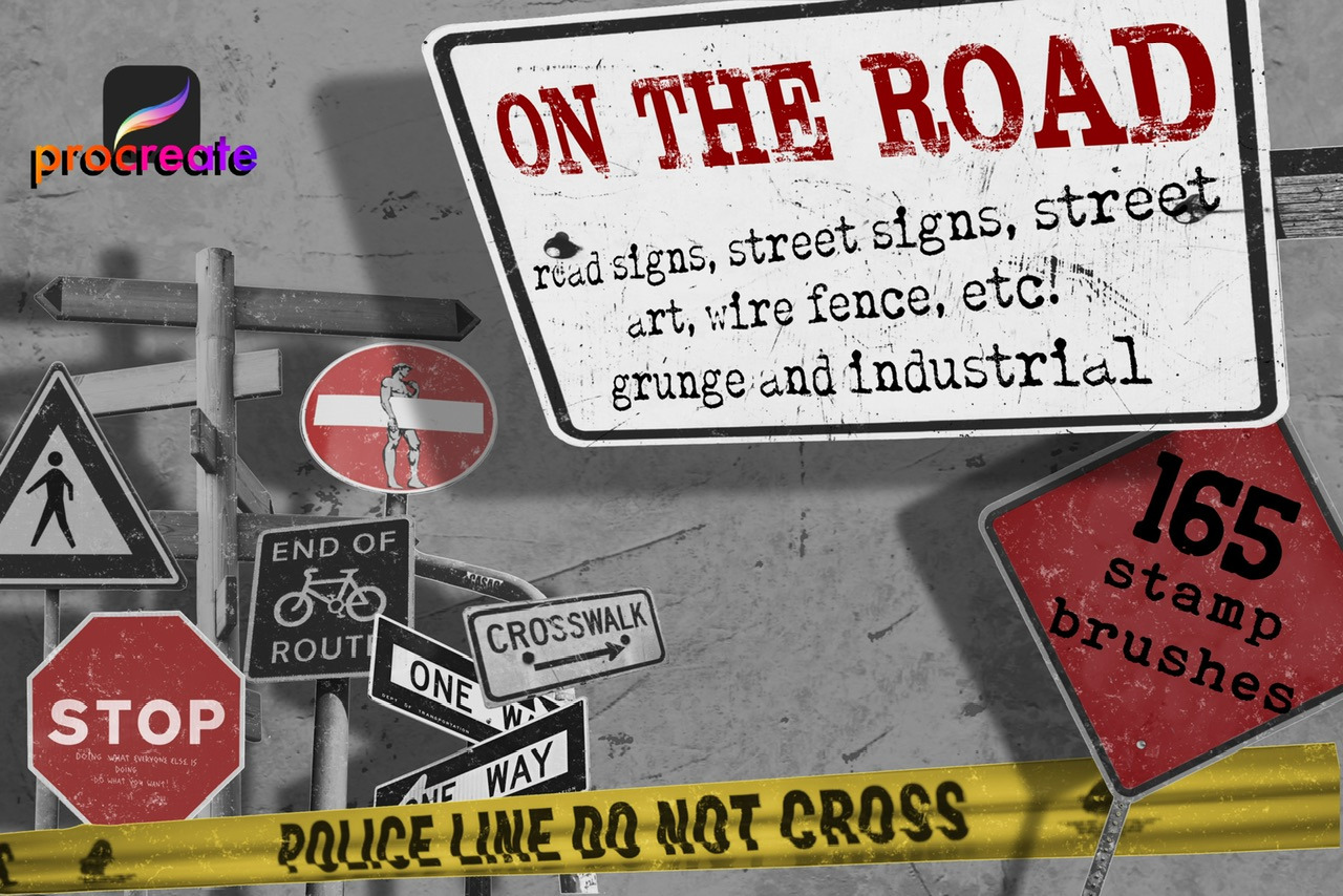 165 Road Signs Stamp Brushes, a Brush Add-On by TheWhiteCatLab