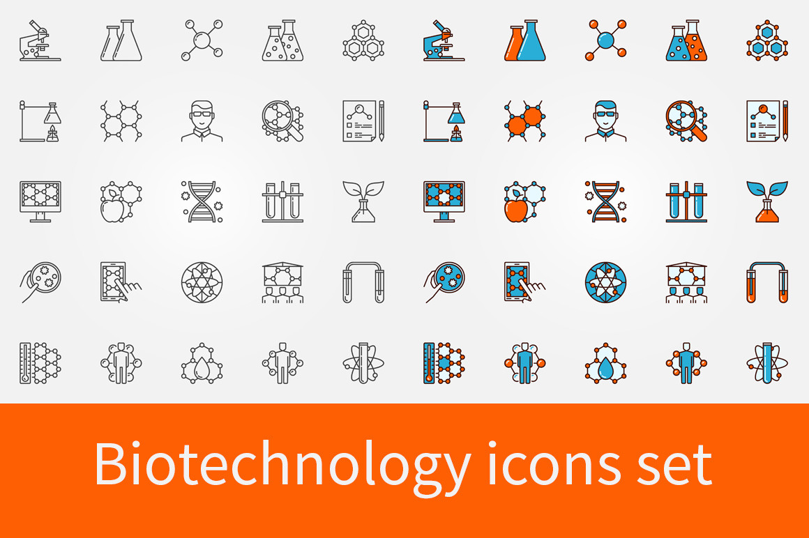 Biotechnology icons set, an Outline Icon by Venomous Vector