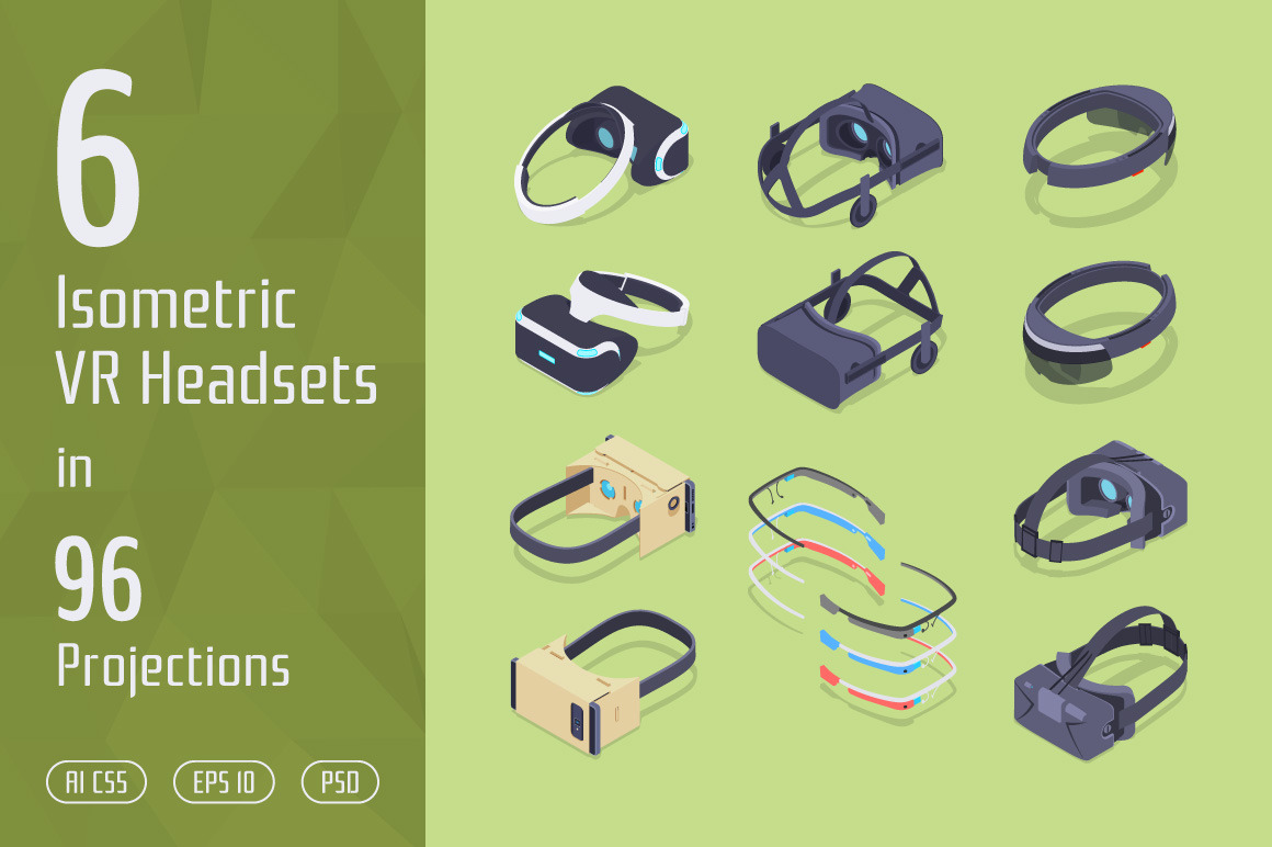 6 Isometric VR Headsets, an Object Graphic by Graphic Warehouse